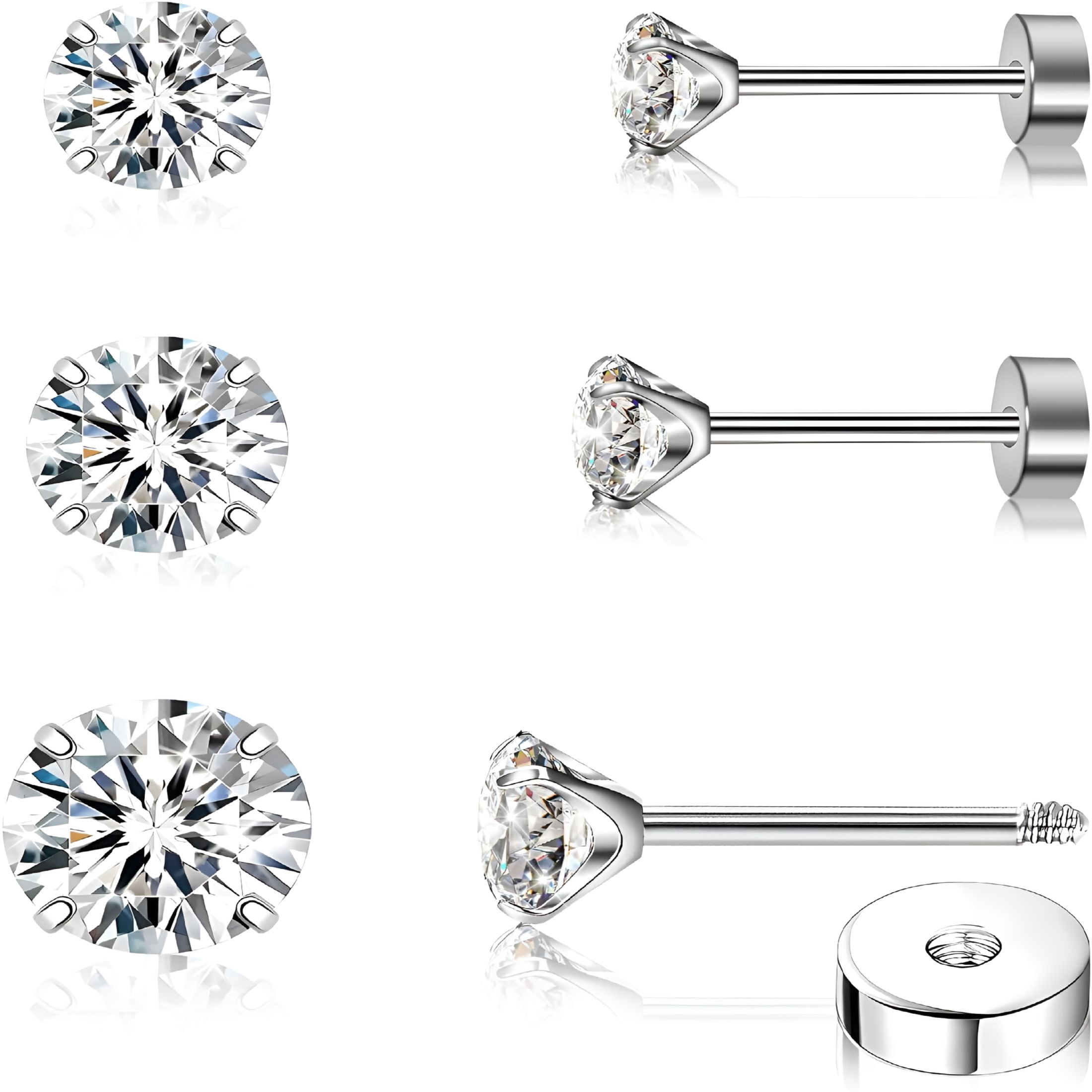 DESIGNICE 3 Pairs Flat Back Earrings for Women,Titanium Stud Flat Screw ...