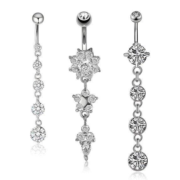 DESIGNICE 3 Pcs Dangle Belly Button Rings,14G Belly Rings,Stainless ...