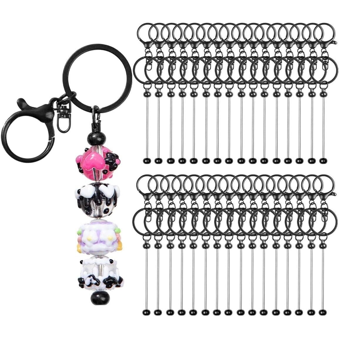 DESIGNICE 30Pcs Beadable Keychains Keychain Kit Cute Blank Bead ...