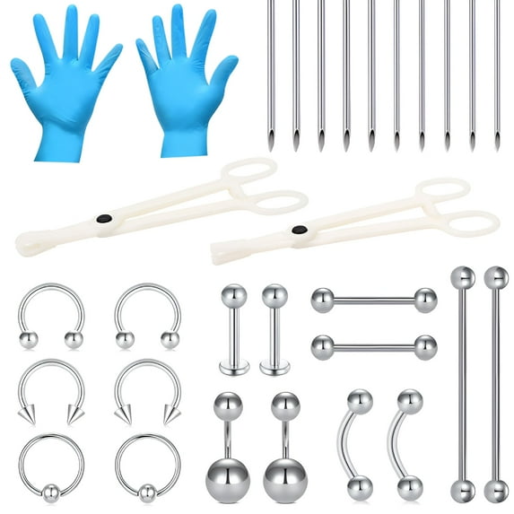 DESIGNICE 30Pcs Piercing Kit Stainless Steel 14/16G Lip Nose Tongue ...