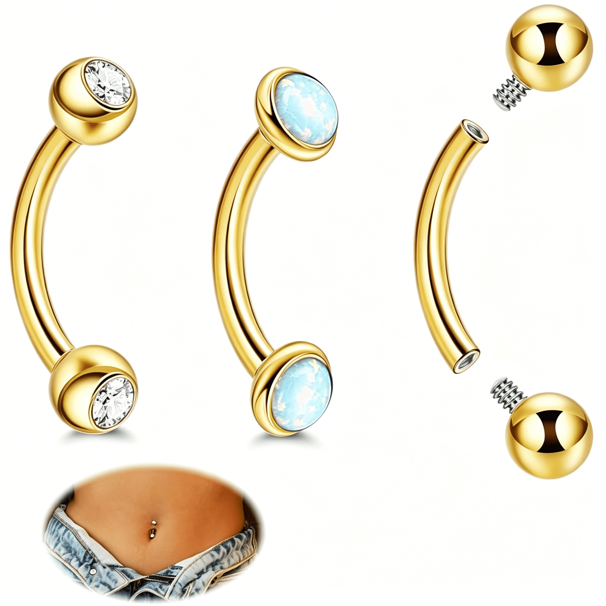 DESIGNICE 3Pcs 14G Surgical Steel Small Belly Button Rings for Women ...