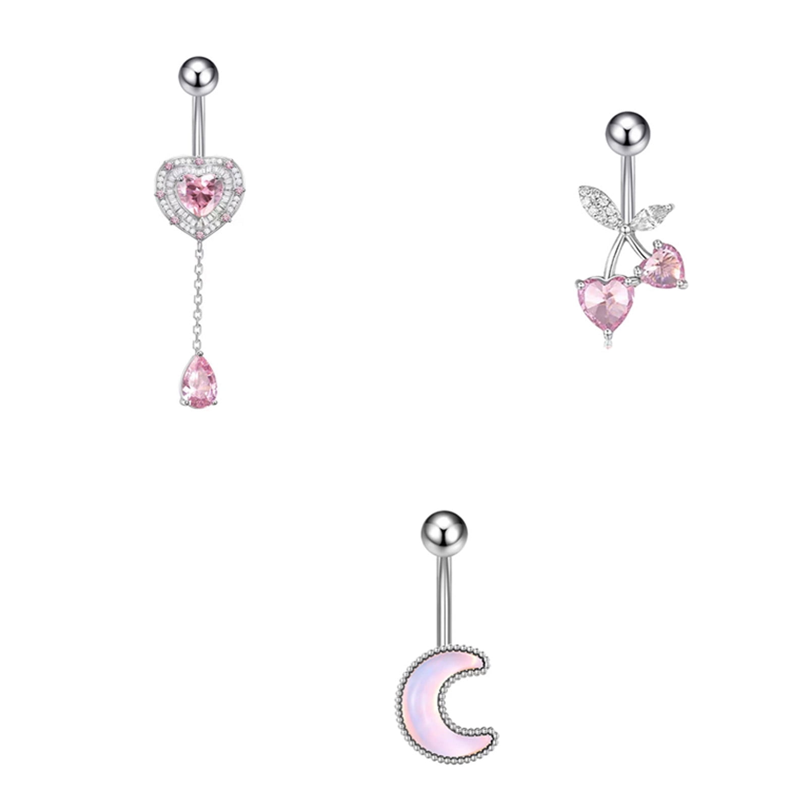 DESIGNICE 3Pcs Belly Button Ring,Exquisite Cherry Match Belly Rings for ...