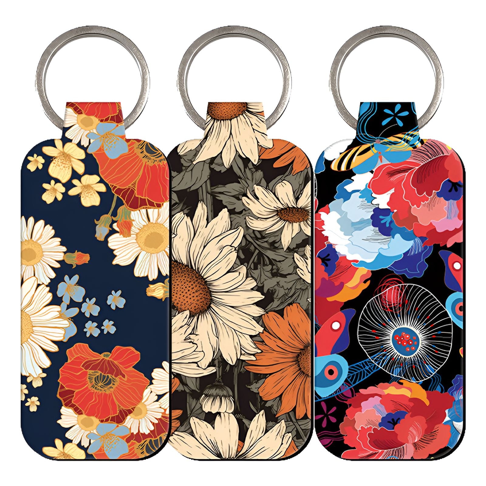 DESIGNICE 3Pcs Chapstick Holder Key Chain,Various Floral Patterns ...