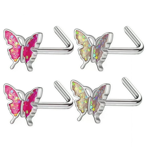 DESIGNICE 4 Pcs Butterfly L-Shape Nose Ring Stud,Copper Cute Nose Rings ...