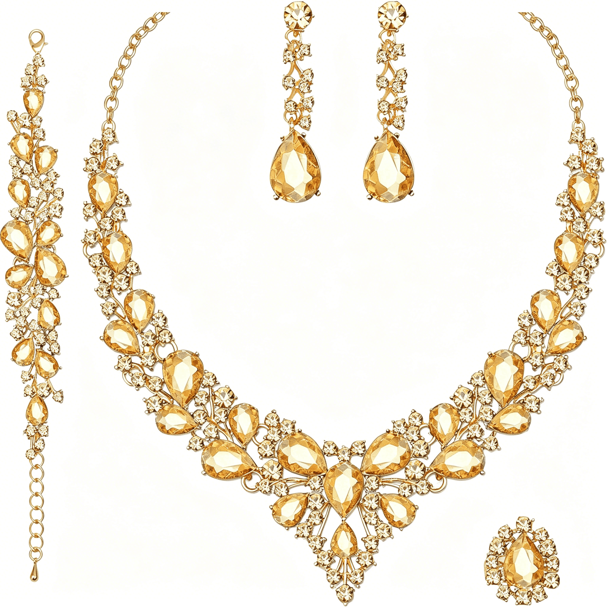 DESIGNICE 4 Pcs/Set Austrian Crystal Necklace Earrings Bracelet Ring ...