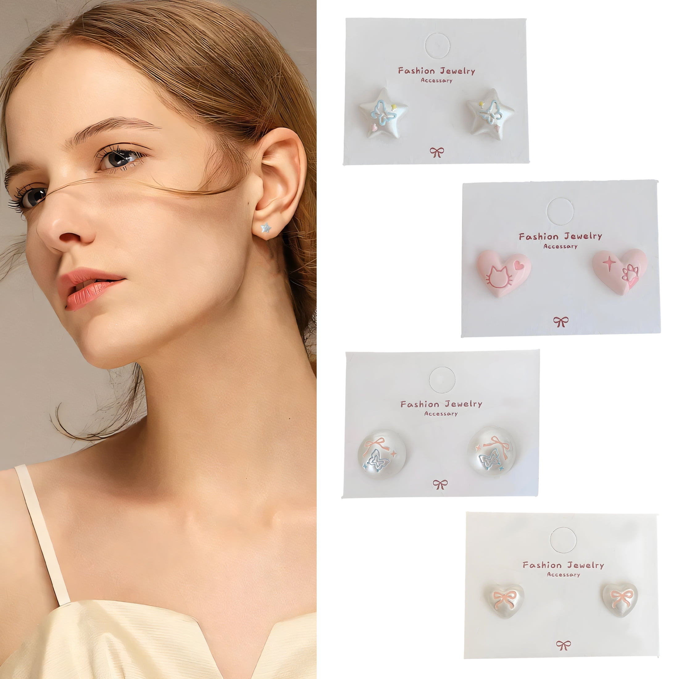 DESIGNICE 4Pairs Cute Earrings,Alloy Oil Dripping Process Studs ...