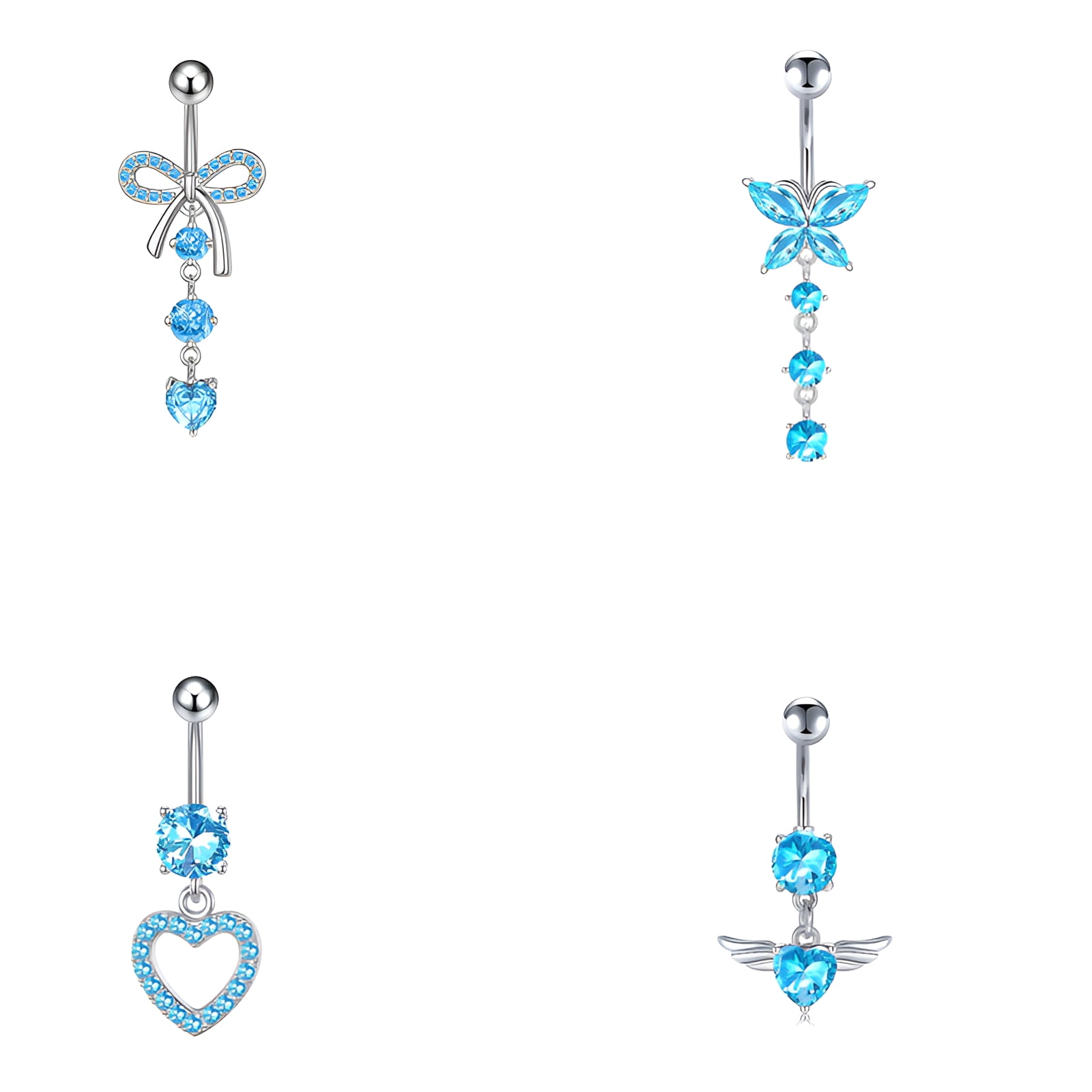 DESIGNICE 4Pcs Belly Button Ring,Exquisite Blue Design Belly Ring ...