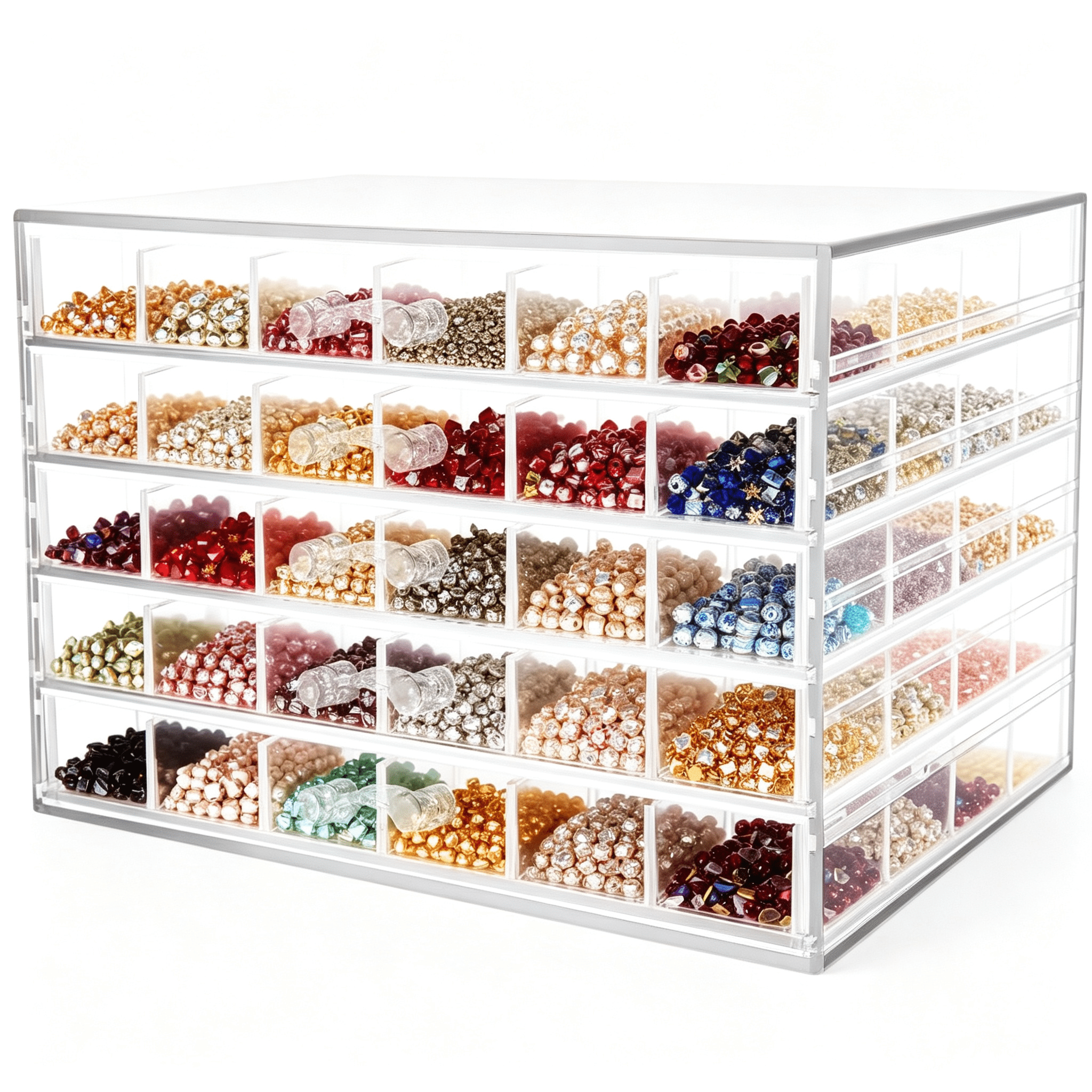 DESIGNICE 5 Drawers 120 Grids Acrylic Organizer Box,Transparent Nail ...
