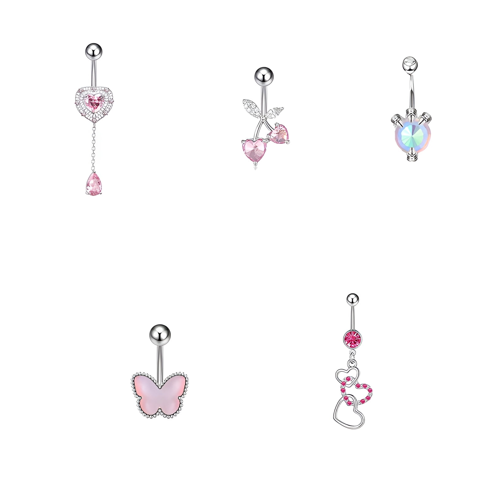 DESIGNICE 5Pcs Belly Button Ring,Alluring Heart Decoration Belly Ring ...