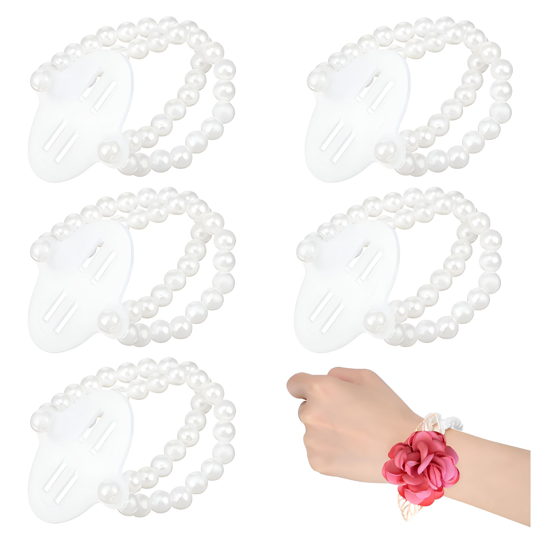 DESIGNICE 6 Pcs Corsage Wristlet Bands Elastic Plastic Beads Wrist ...