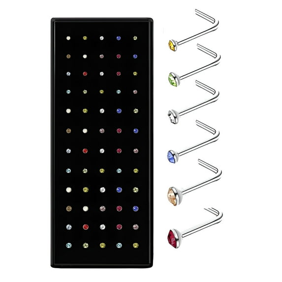 DESIGNICE 60-Pack 22G Colour L-Shaped Stainless Steel Nose Studs – 1 ...