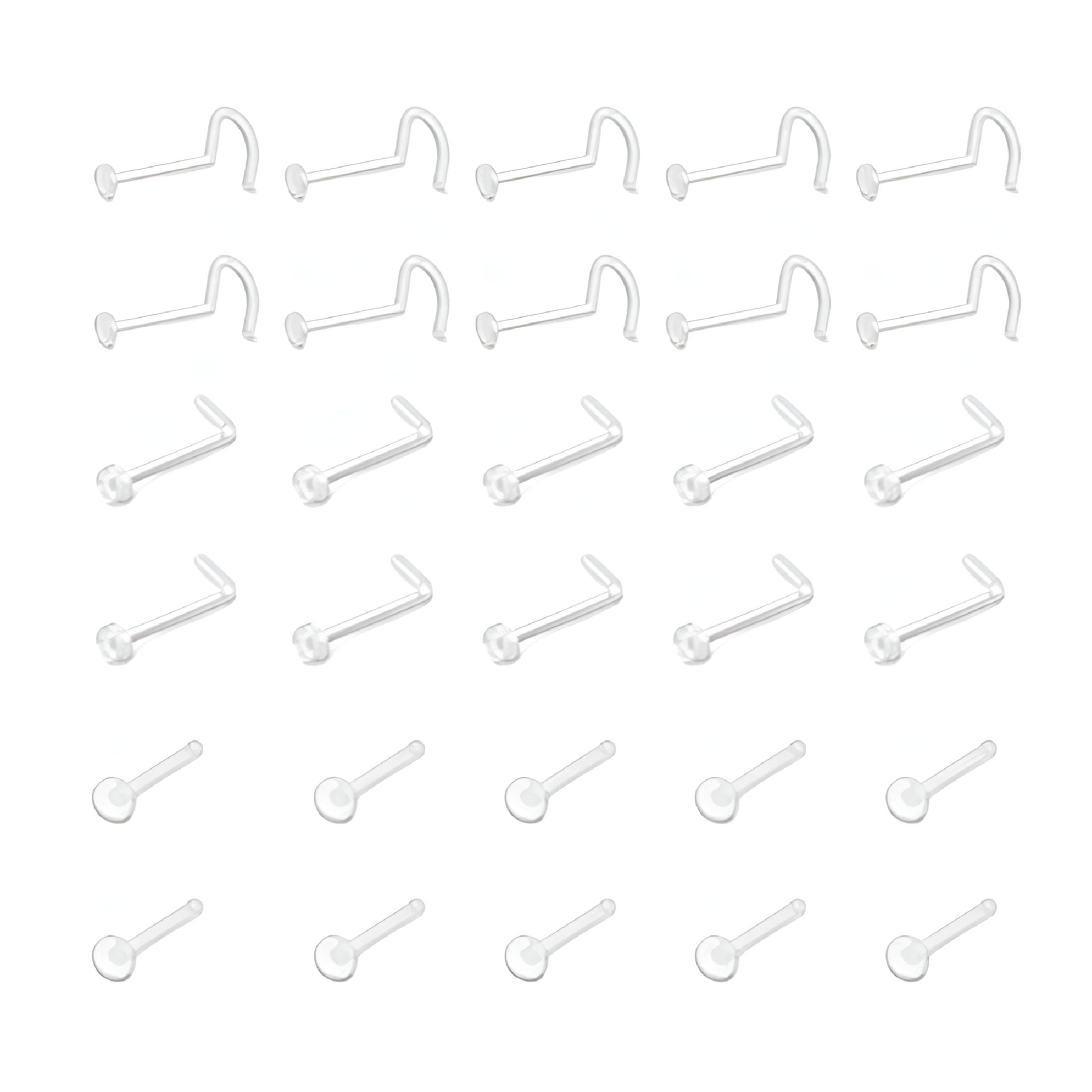 DESIGNICE 60pcs Medical Invisible Nose Nail Nose Ring Clear Transparent ...