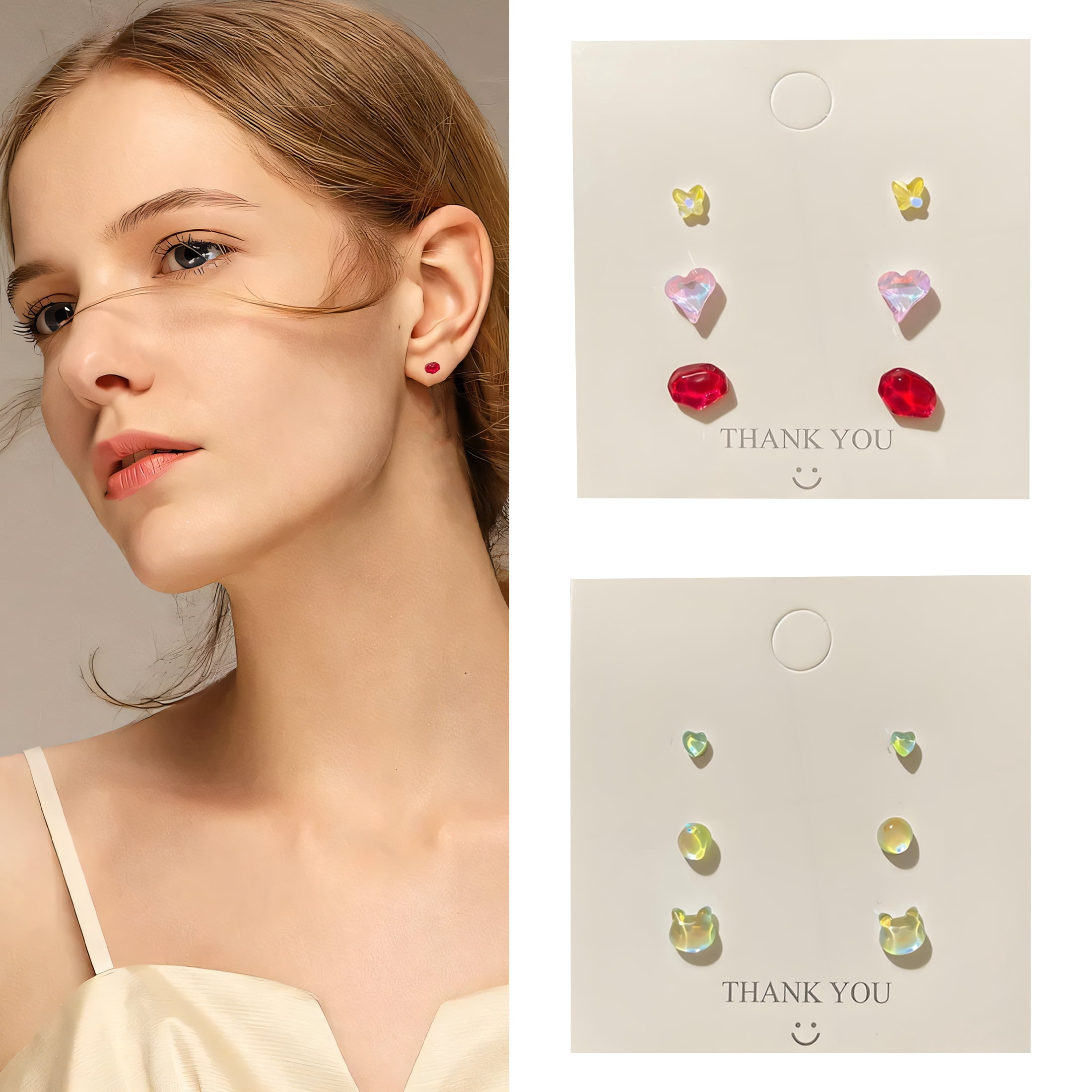 DESIGNICE 6Pairs Cute Earrings,Resin Stud Earrings,Airy Move Studs ...