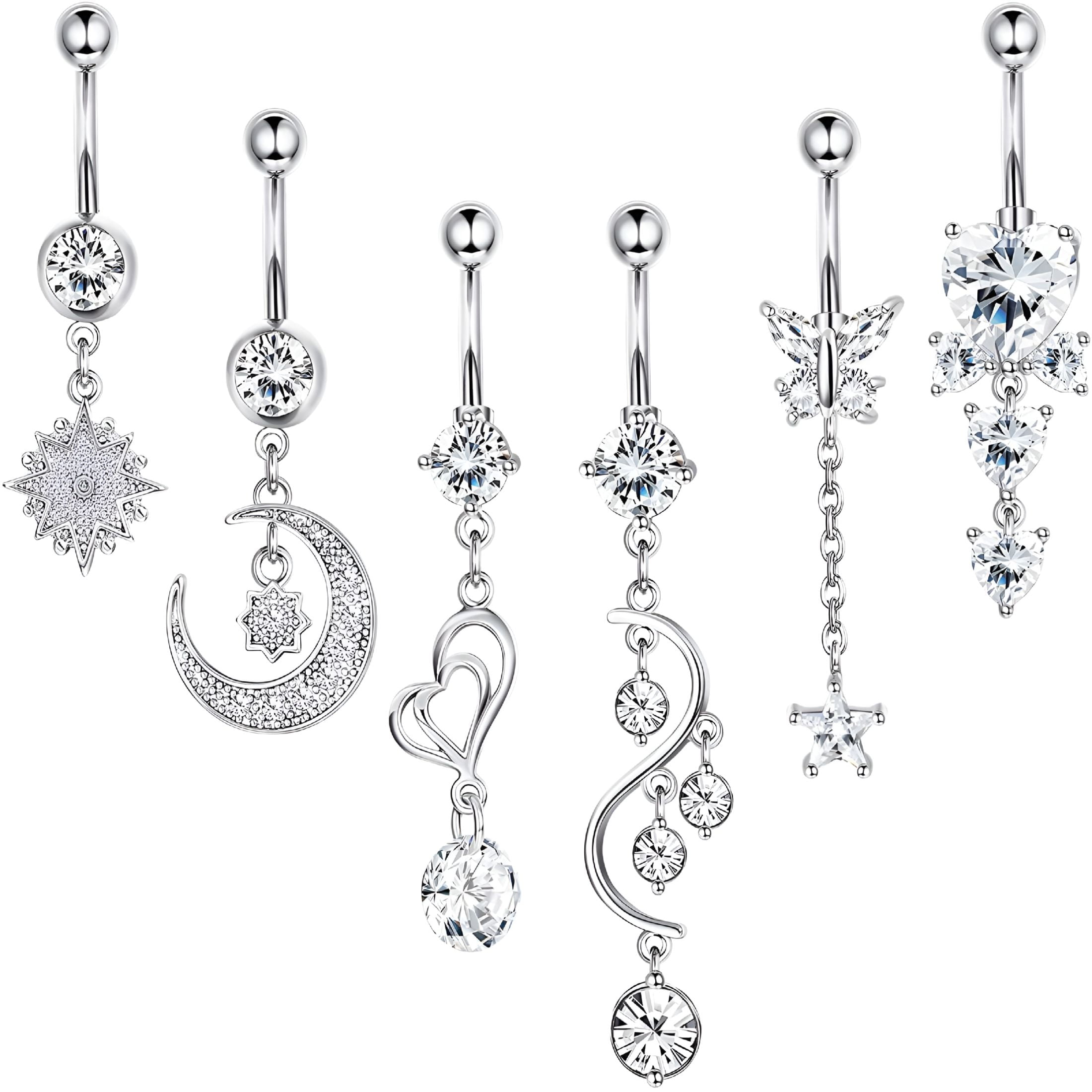 DESIGNICE 6Pcs 14G Belly Button Rings Dangle for Women Surgical Steel ...