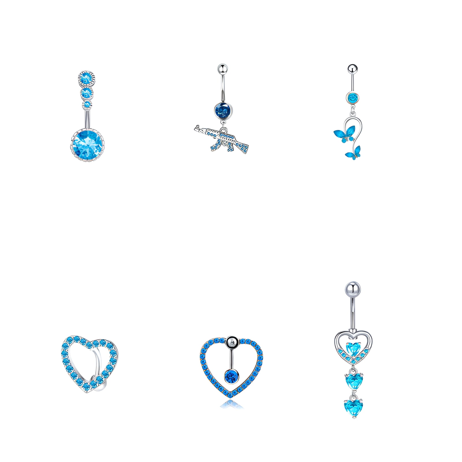 DESIGNICE 6Pcs Belly Button Ring,Blue Pendant Luster Belly Button ...