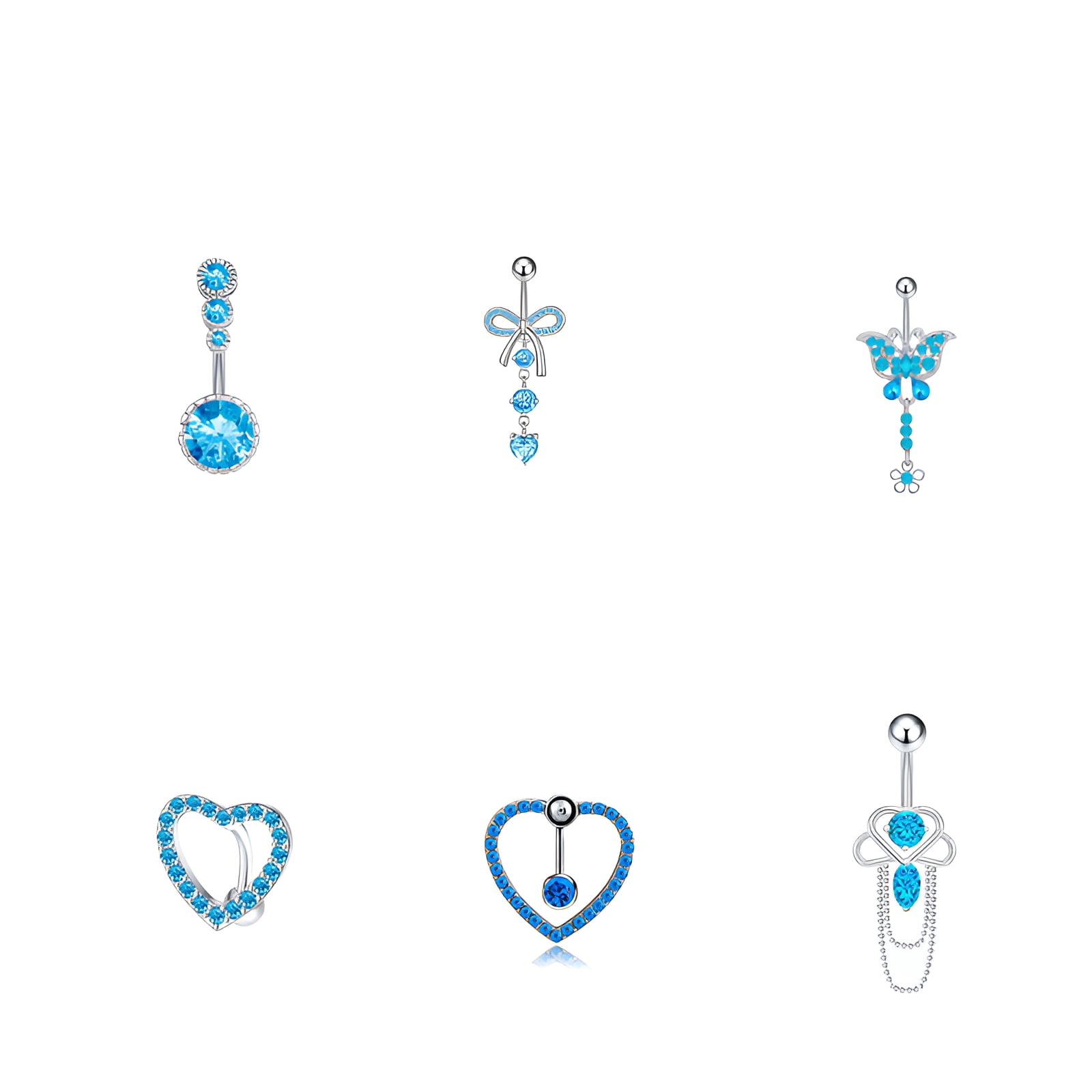 DESIGNICE 6Pcs Belly Button Ring,Blue Sparkling Design Belly Rings ...