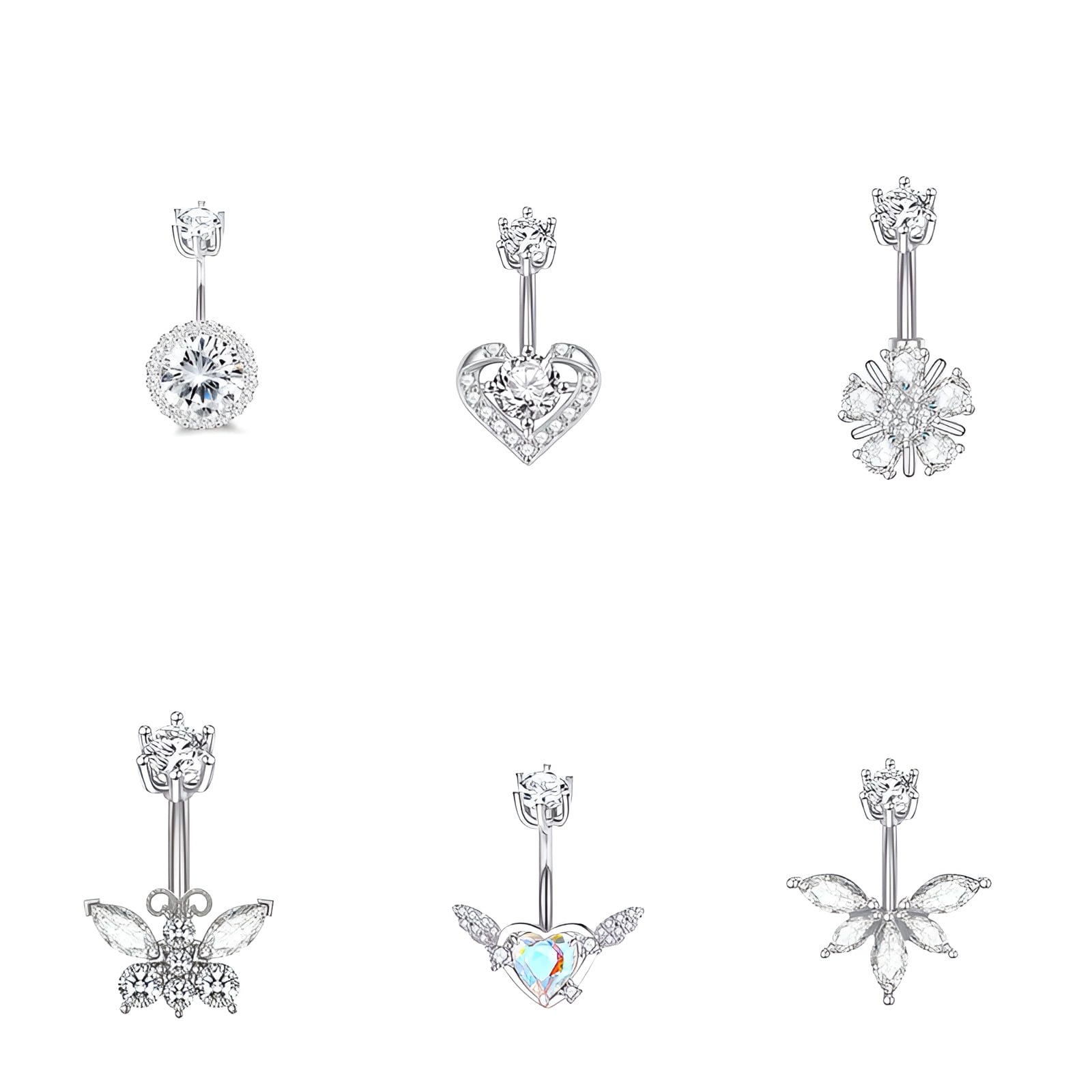 DESIGNICE 6Pcs Belly Button Ring,Exquisite 6 Prong Inlay Belly Rings ...