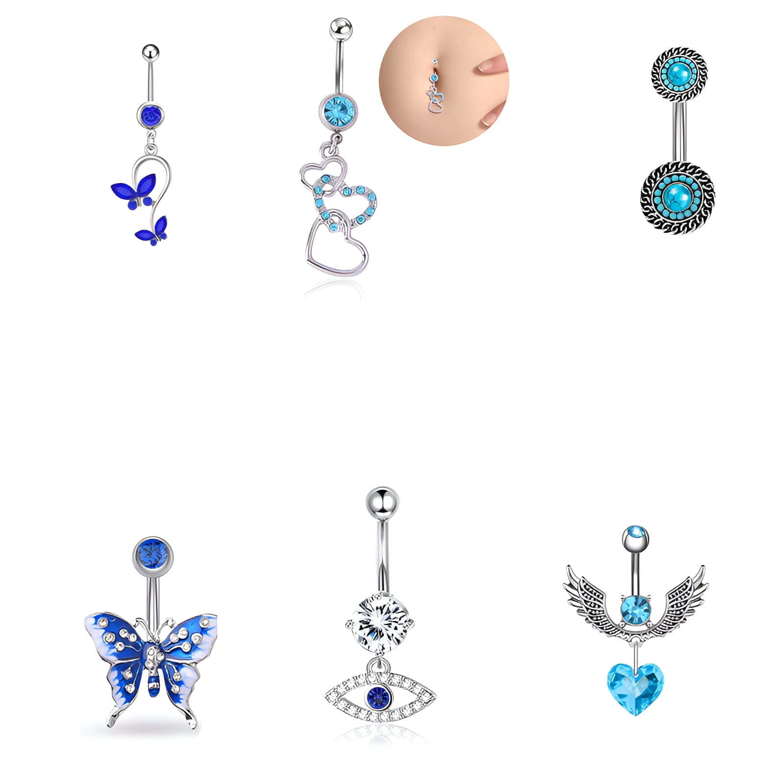 DESIGNICE 6Pcs Belly Button Ring,Exquisite Charming Design Belly Button ...