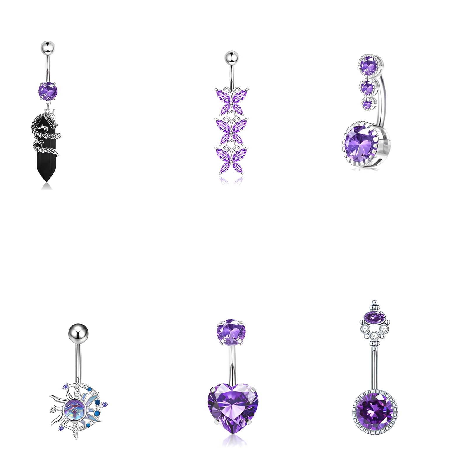 DESIGNICE 6Pcs Belly Button Ring,Stainless Steel Belly Piercing Jewelry ...