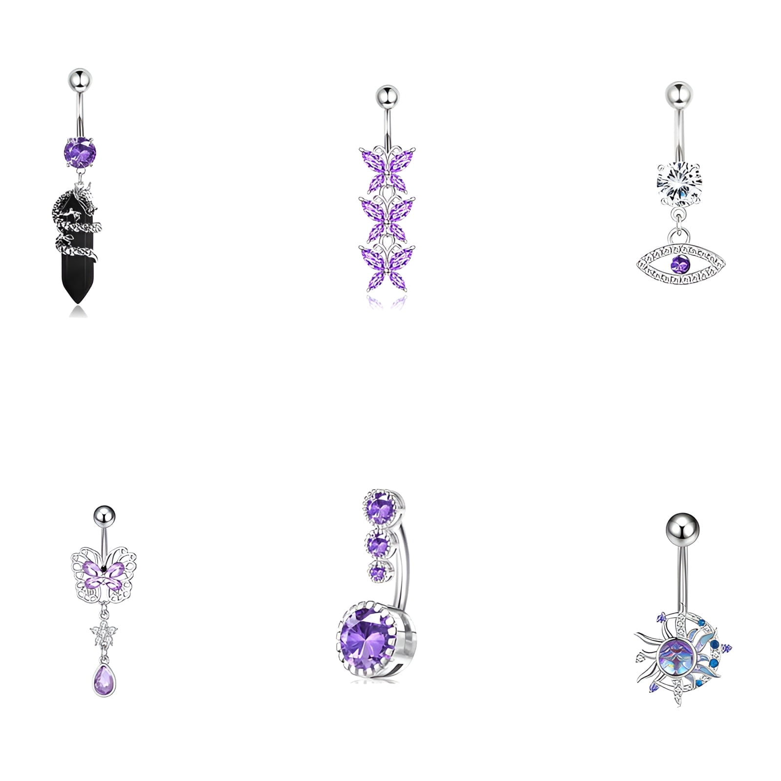 DESIGNICE 6Pcs Belly Button Ring,Stainless Steel Floating Belly Button ...