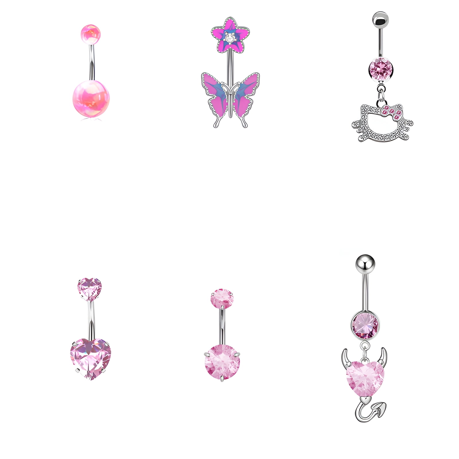 DESIGNICE 6Pcs Belly Button Ring,Pink Heart Charm Belly Button Rings ...