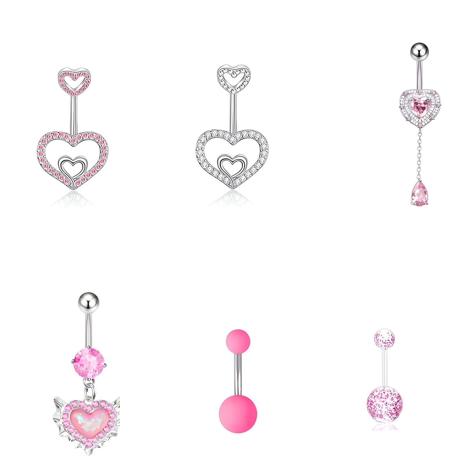 DESIGNICE 6Pcs Belly Button Ring,Stainless Steel Piercings,4g Floating ...
