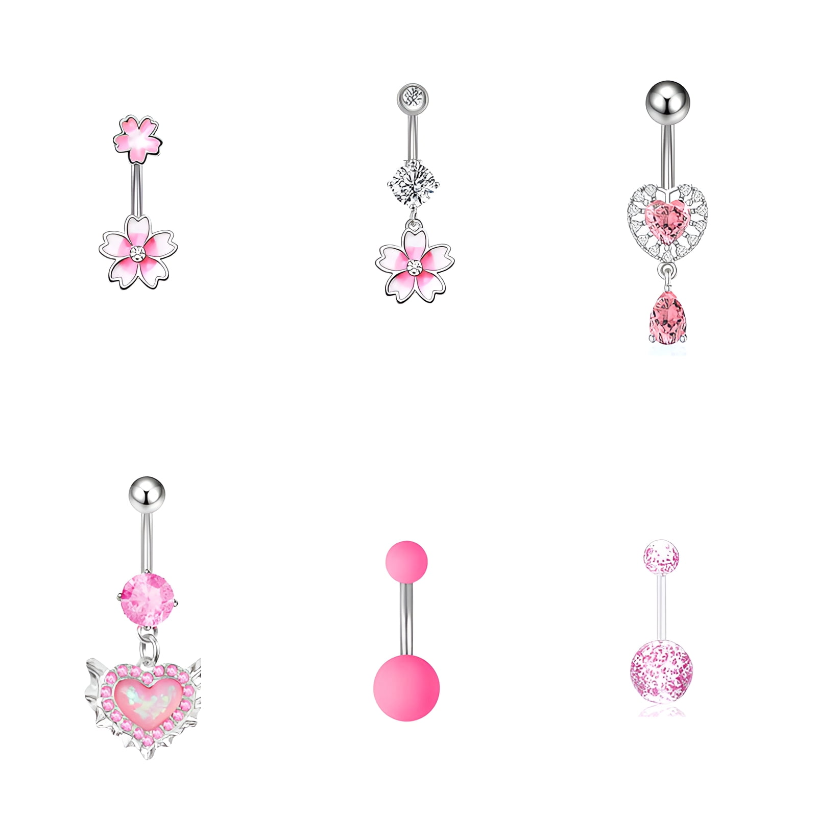 DESIGNICE 6Pcs Belly Button Ring,Zirconia Heart Charm Belly Button ...