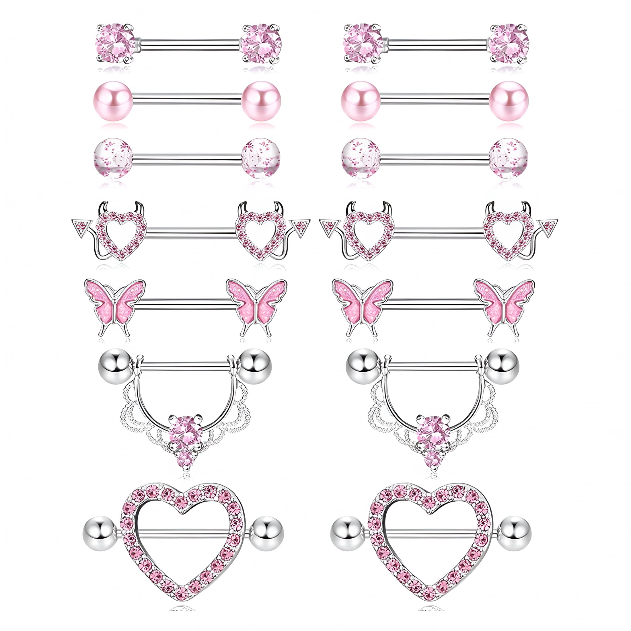 DESIGNICE 7 Pairs Surgical Steel Nipple Piercings Sturdy Stainless ...