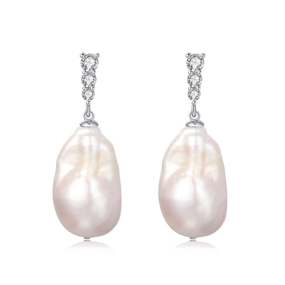 DESIGNICE 9-10Mm Baroque Freshwater Pearl Earrings,925 Sterling Silver ...