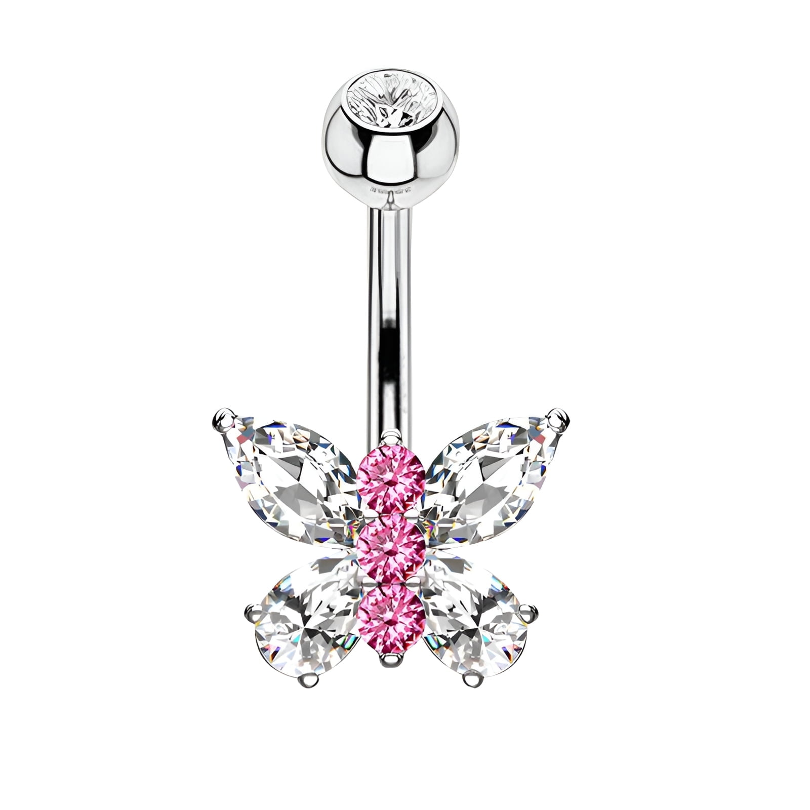 DESIGNICE Belly Button Ring,Pink Butterfly Design Belly Button Rings ...