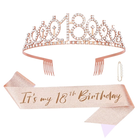 DESIGNICE Birthday Sash and Crown,18th Birthday Crown,Tiaras for Women ...