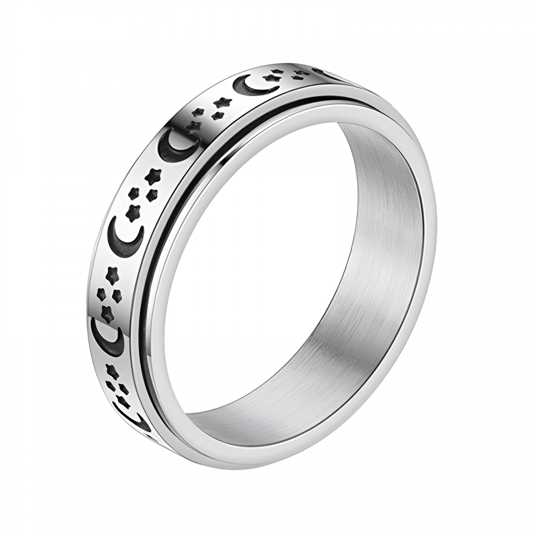 DESIGNICE Black Moon Star Rotatable Stainless Steel Band Fidget Ring ...
