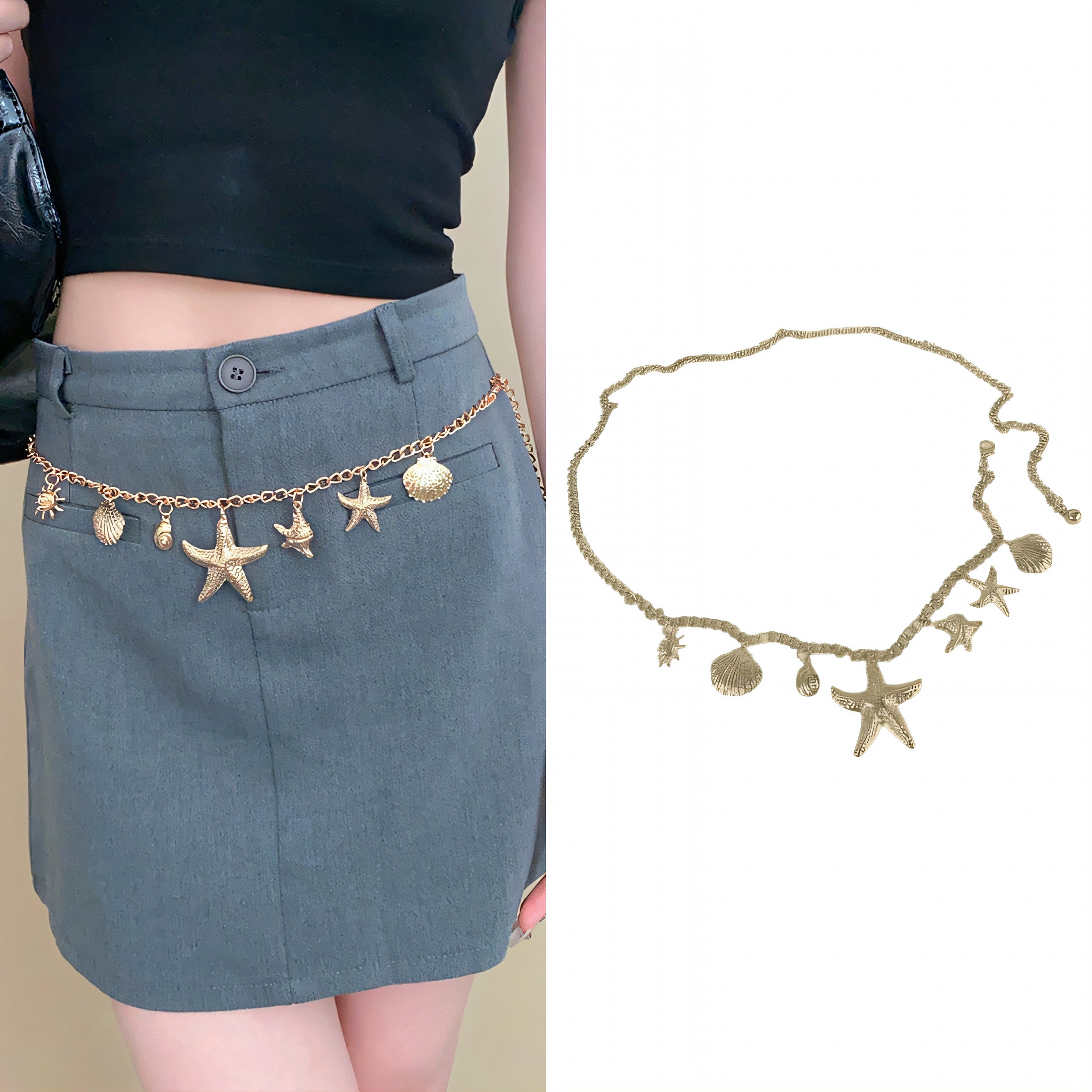 DESIGNICE Body Chain Jewelry for Women,Beads Belly Chain,Detail Charm Gold Waist Chain,43.4 ...