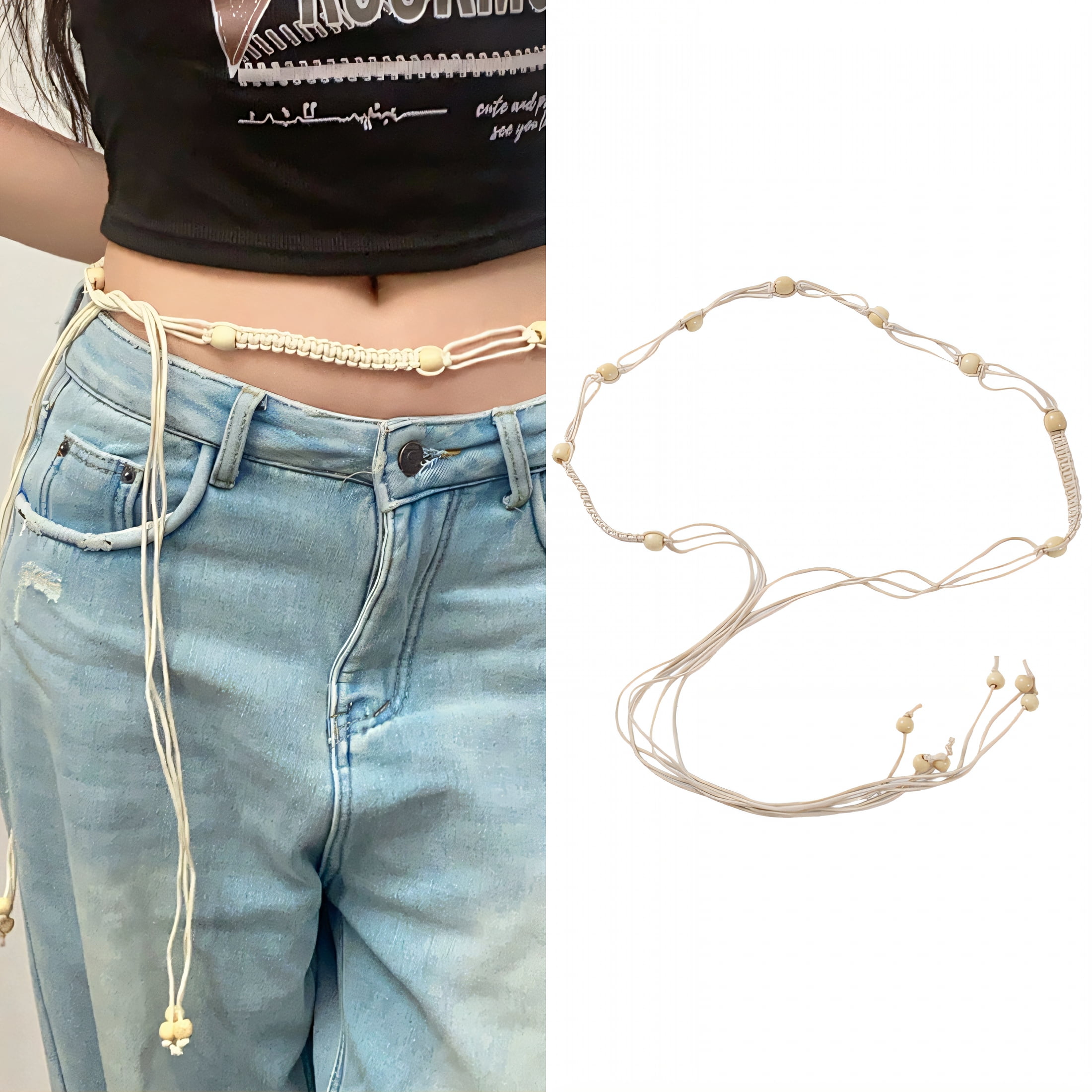 DESIGNICE Body Chain Jewelry for Women,Hemp Rope Belly Chain,Adjustable ...