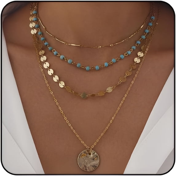 DESIGNICE Boho Necklaces for Women Layered Turquoise Beaded Choker ...