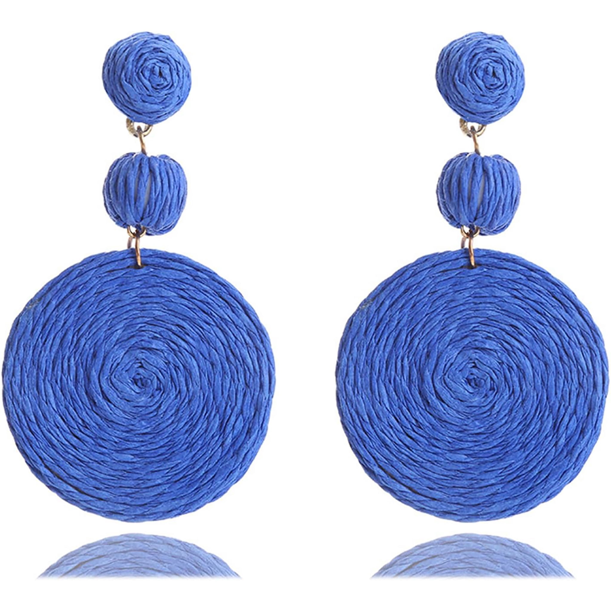 DESIGNICE Boho Raffia Ball Earrings for Women,Handmade Statement Drop ...