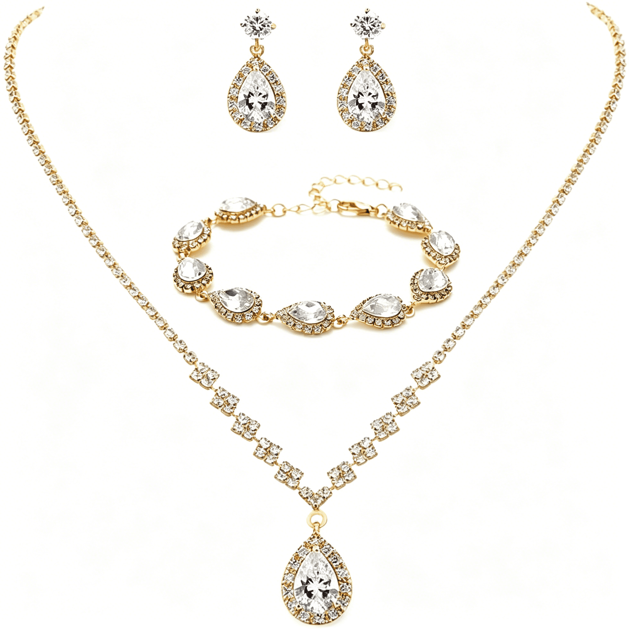 DESIGNICE Bride Crystal Necklace Earrings Set Bridal Wedding Jewelry ...