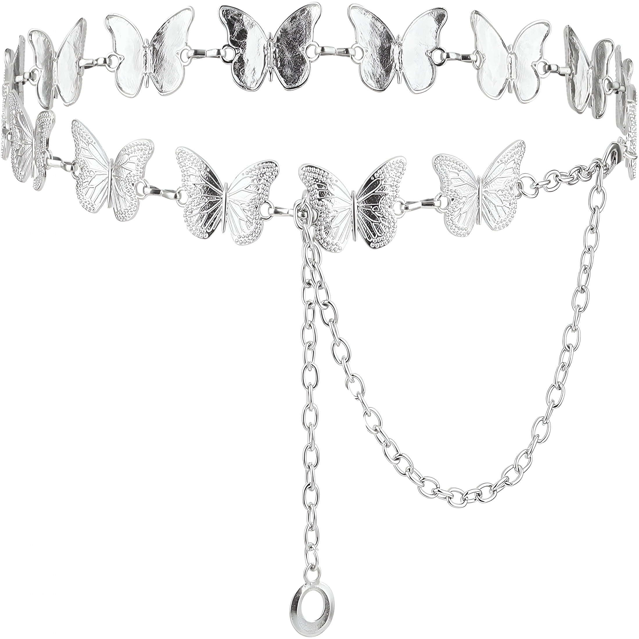 DESIGNICE Butterfly Chain Belt for Women, Silver Metal Waist Chain with ...