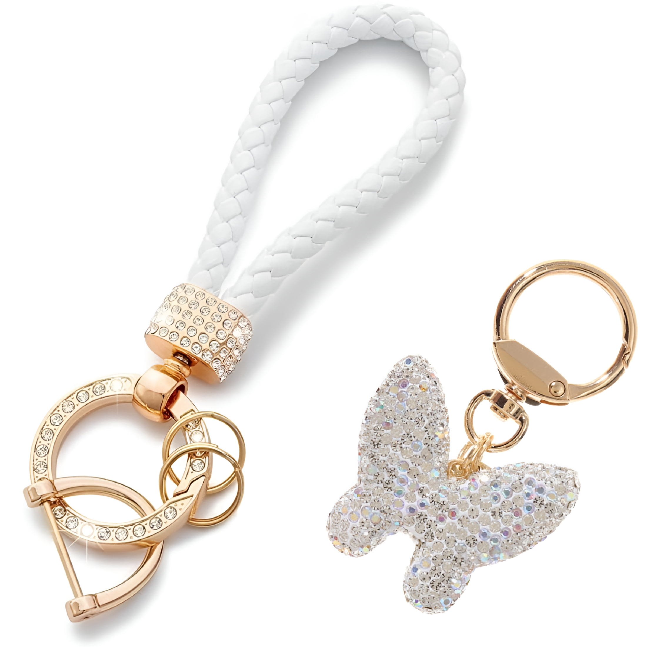 DESIGNICE Butterfly Keychain Leather Woven Car Key Chain for Women with ...