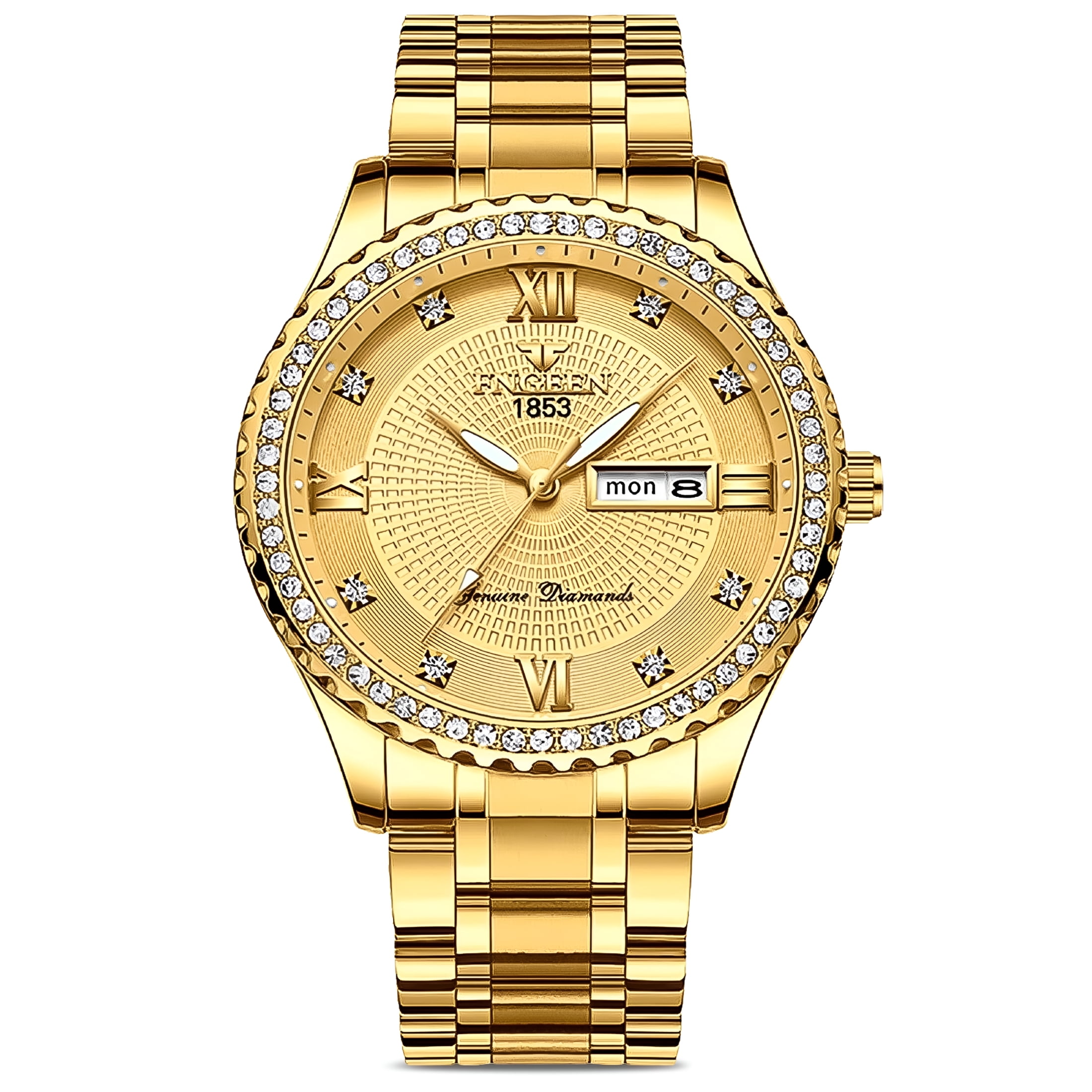 DESIGNICE Classic Diamond Gold Watches for Men, Stainless Steel ...