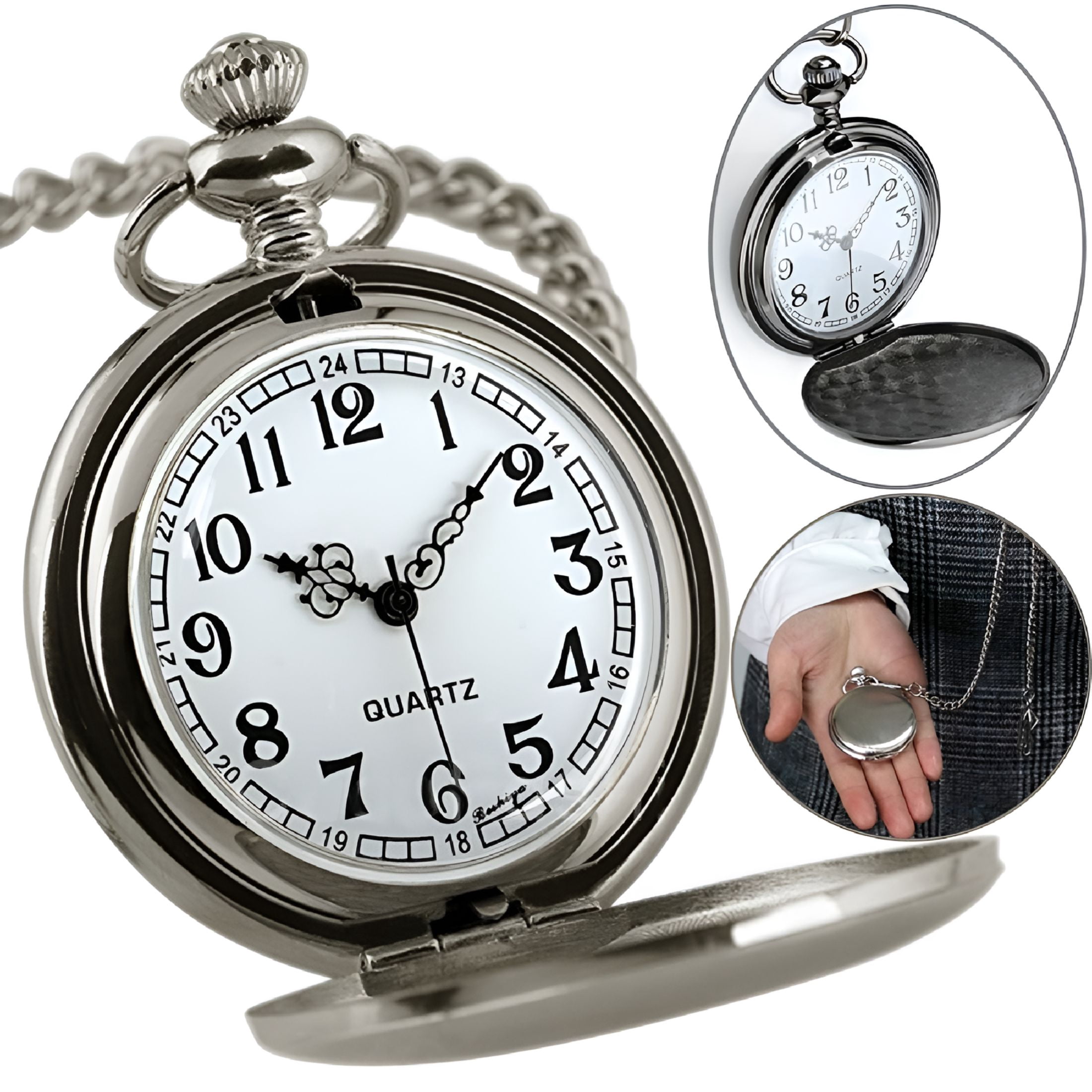 DESIGNICE Classic Smooth Surface Vintage Quartz Pocket Watch, Arabic ...