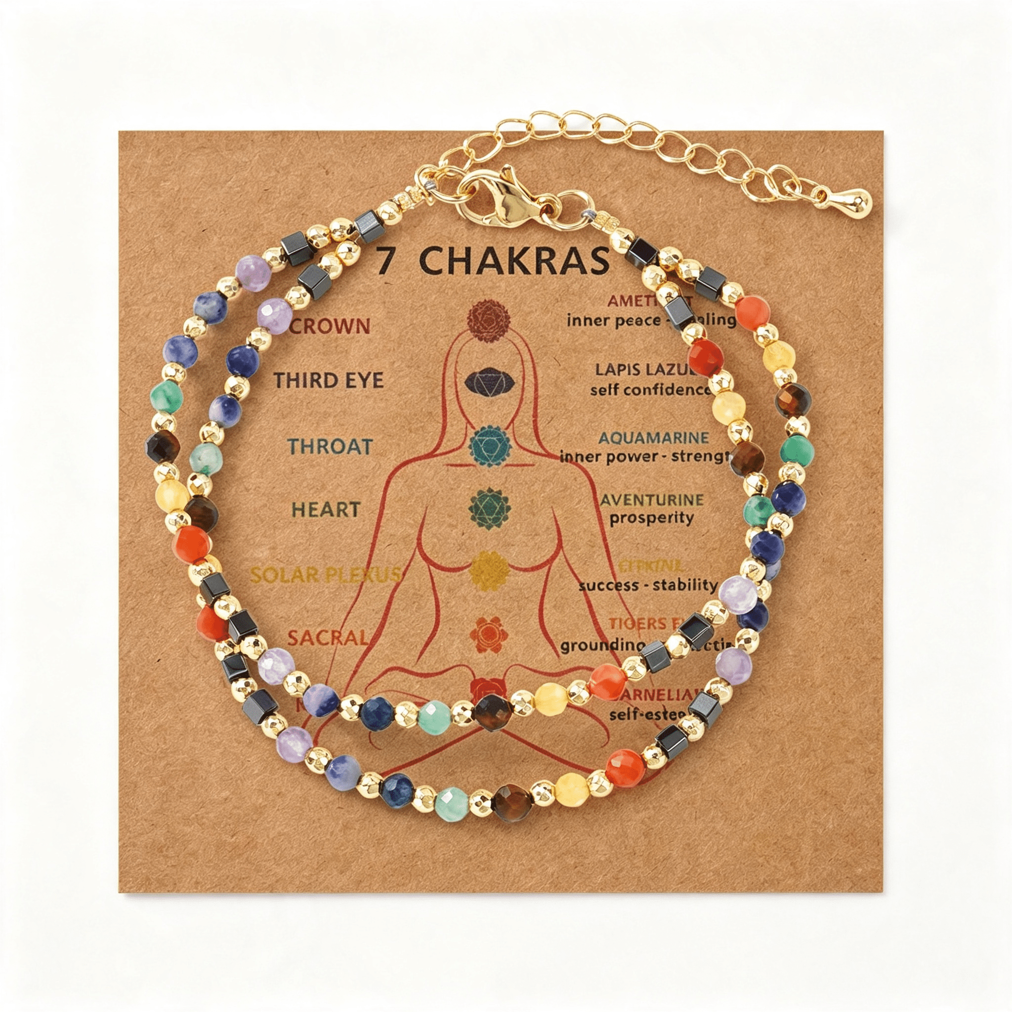 DESIGNICE Colorful Healing Crystal Inspirational Seven Chakras Beaded ...