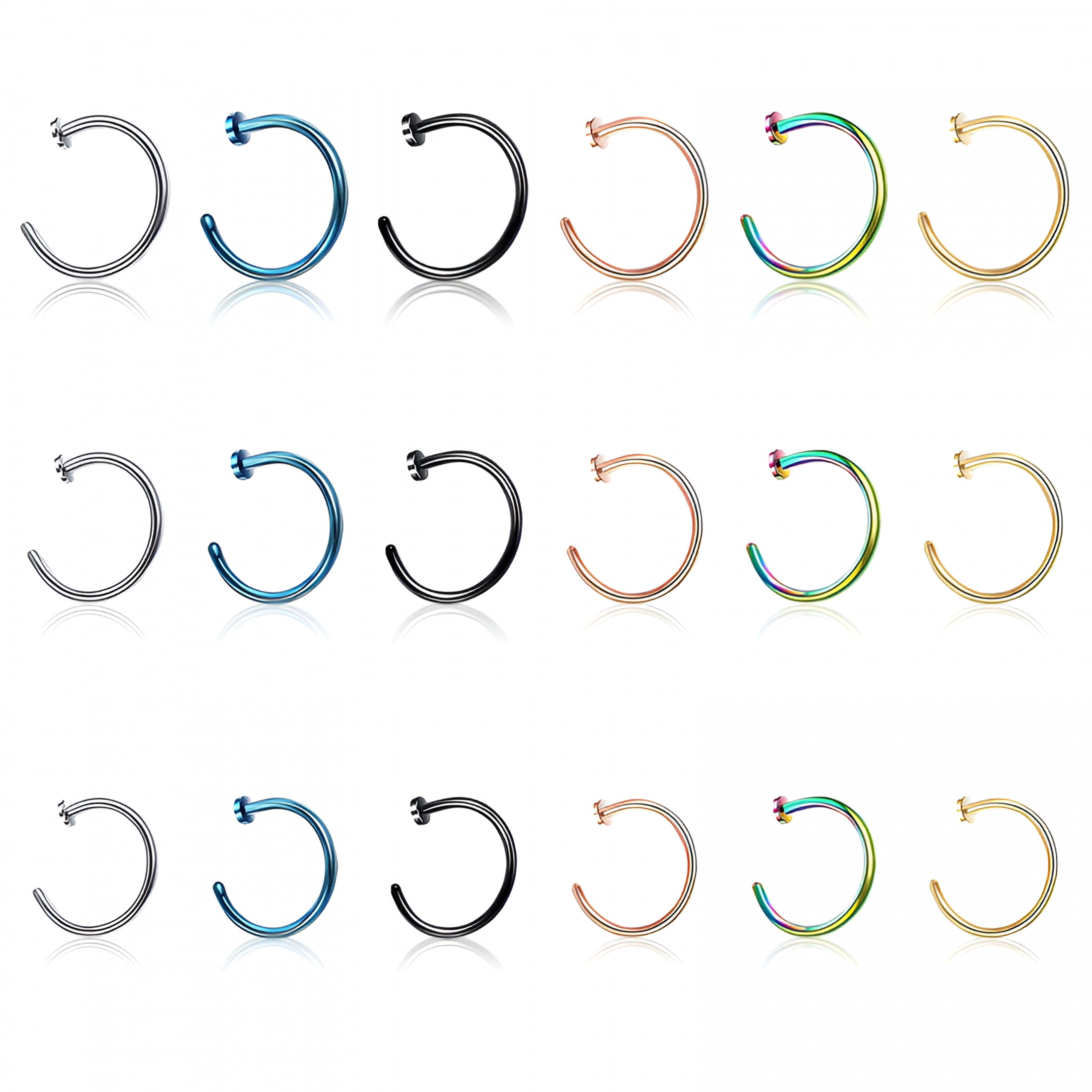 DESIGNICE Fake Nose Rings Hoop Faux Open, 18 Pieces 3 Sizes Nose Ring ...