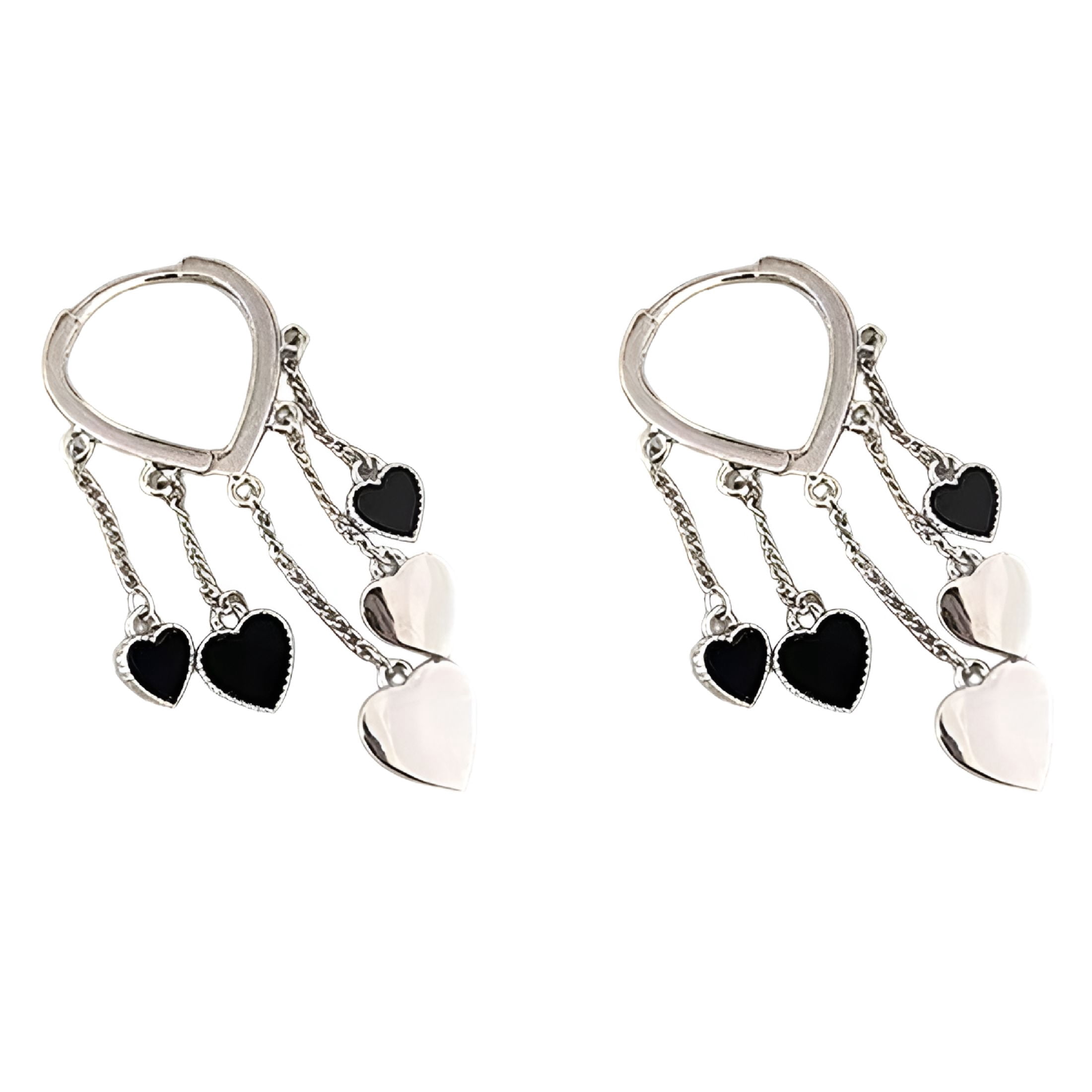 DESIGNICE 2026 New Fashion Black Heart Tassel Stud Earrings Hoop Drop ...