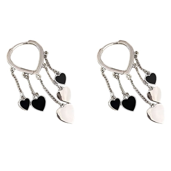 DESIGNICE 2026 New Fashion Black Heart Tassel Stud Earrings Hoop Drop ...