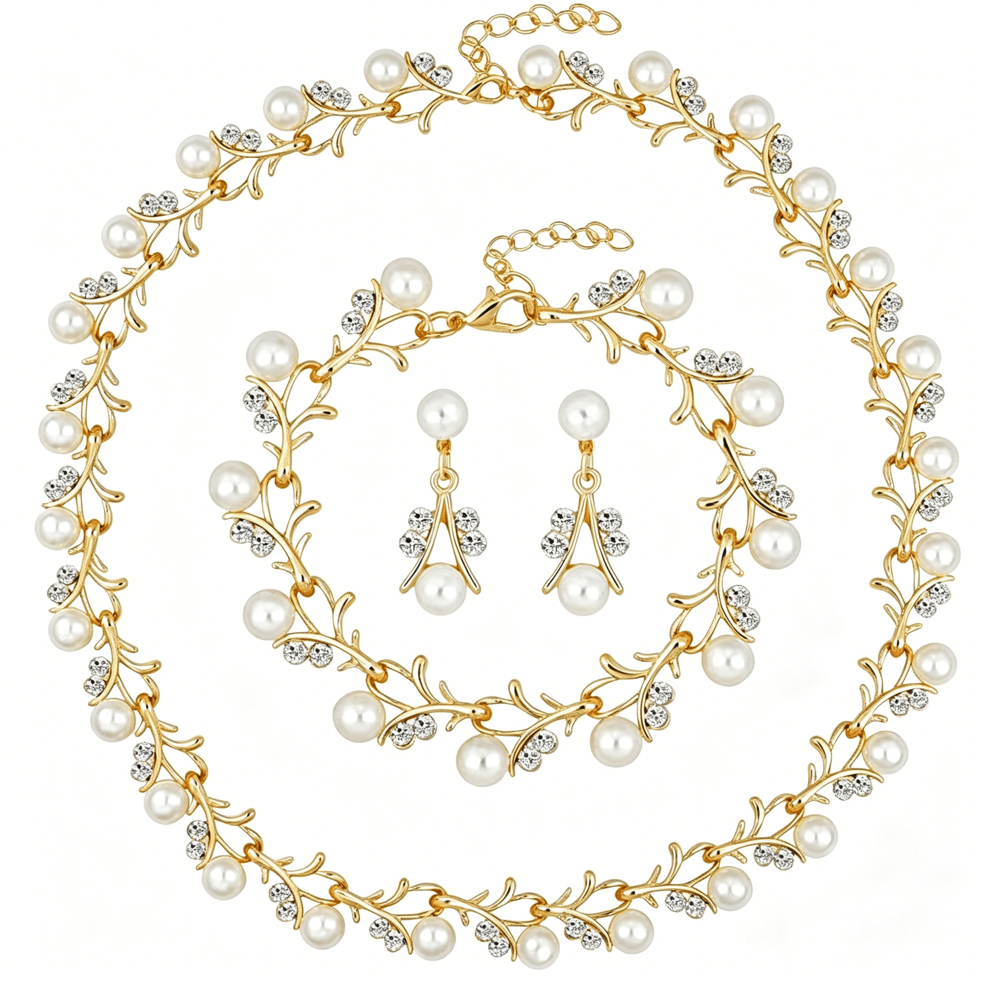 DESIGNICE Fashion Classic Faux Pearl Jewelry Set Necklace Bracelet ...