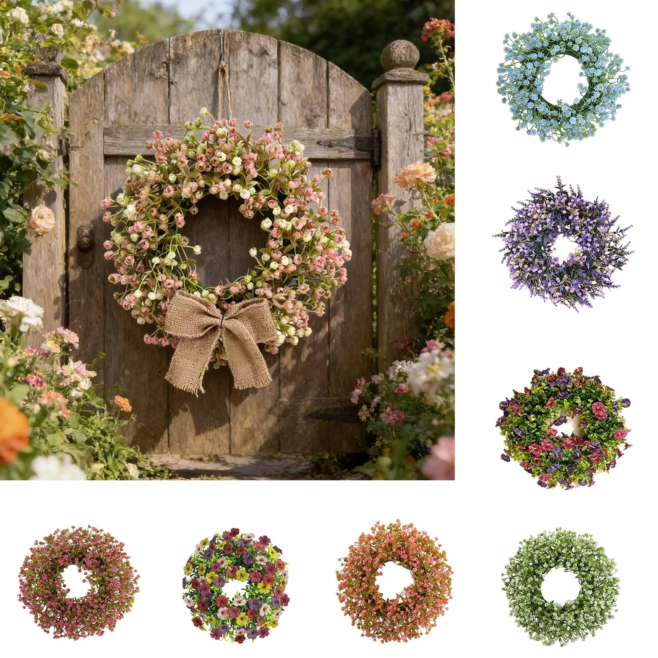 DESIGNICE Front Door Wreath, Spring Door Wreath with Hessian Bow ...