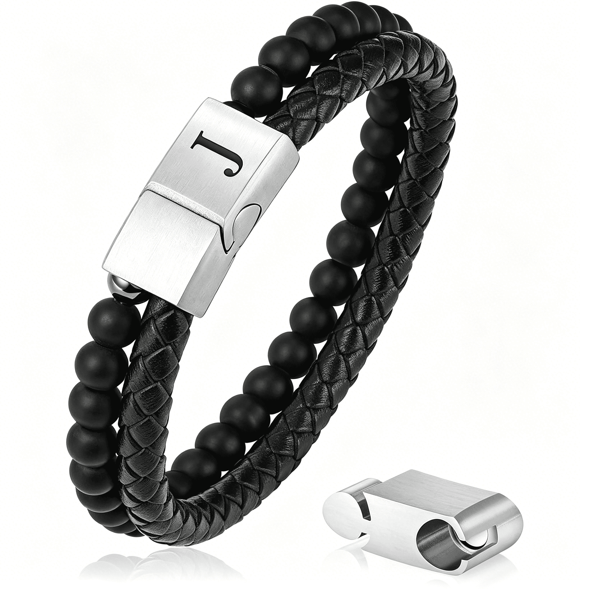 DESIGNICE Gifts for Men-Mens Bracelet,Beaded Leather Initial Bracelet ...
