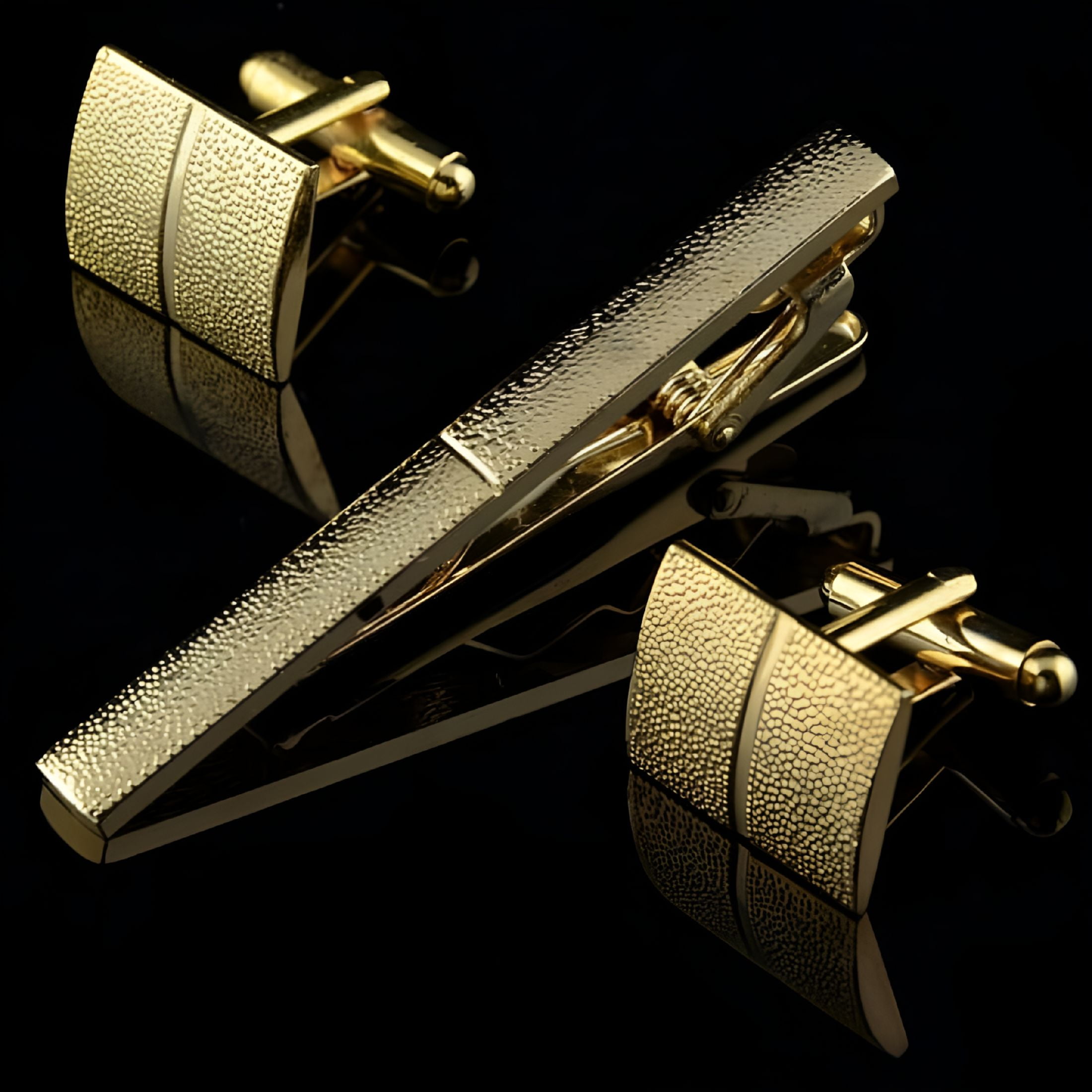 DESIGNICE Gold Nickel Plated Minimalist Tie Clip Cufflinks Set 3pcs Set ...