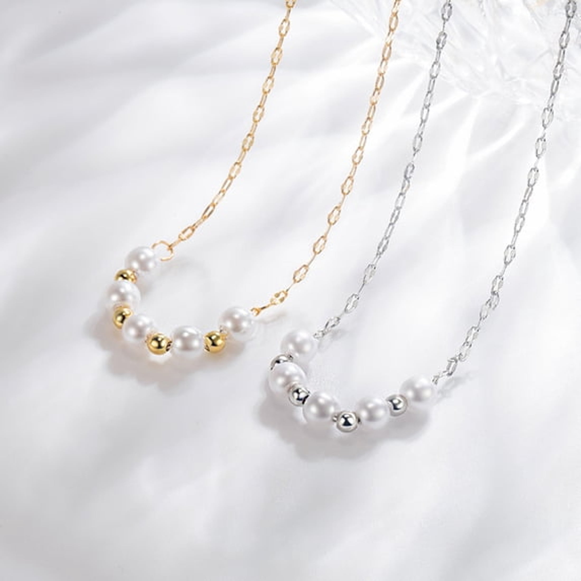 DESIGNICE Gold Silver Pearl Necklaces for Women Dainty Minimalist Gold ...